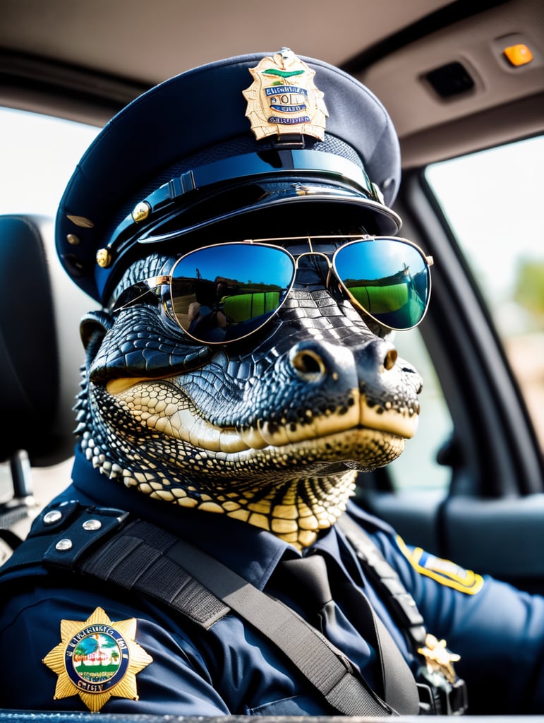 Premium Free ai Images | alligator police officer sitting behind the ...