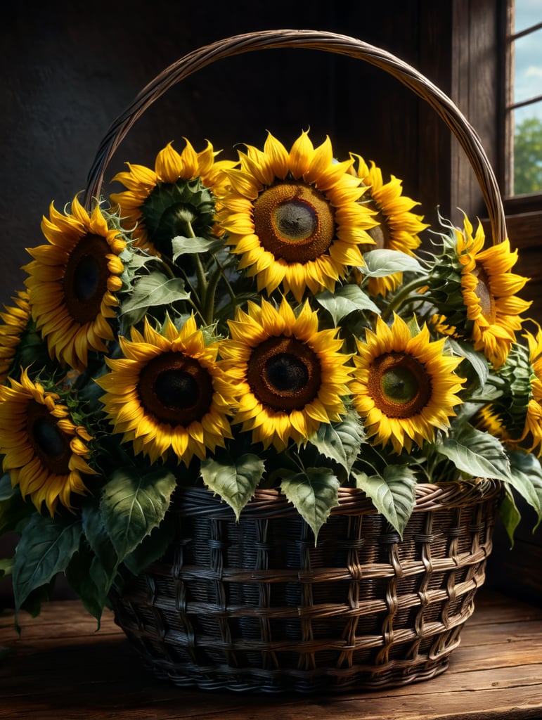 Premium Free ai Images | basket with sunflowers