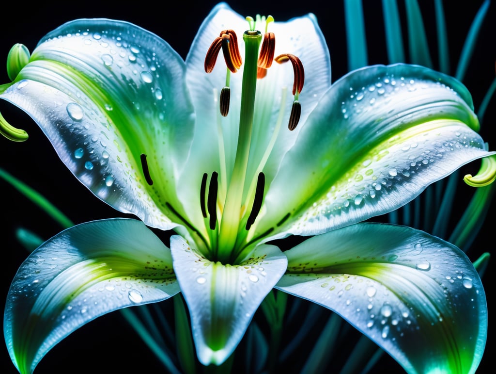 Premium Free ai Images | bioluminescent white flower lily hyper ...