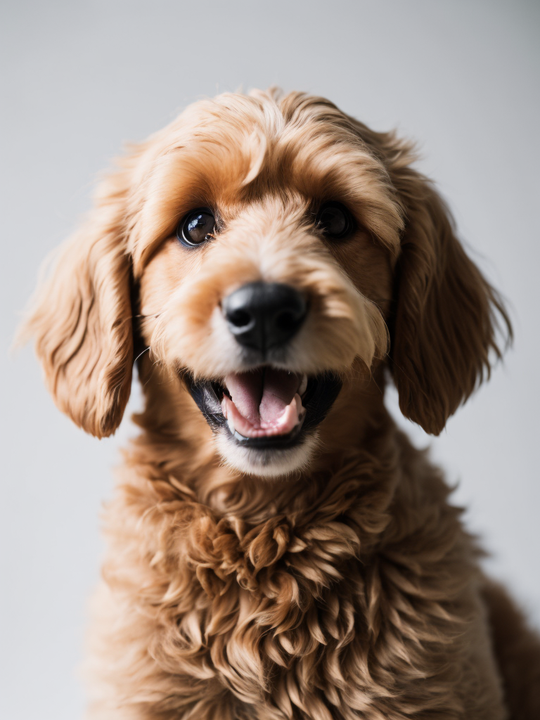 Premium Free ai Images | australian labradoodle seat smiling on whithe ...