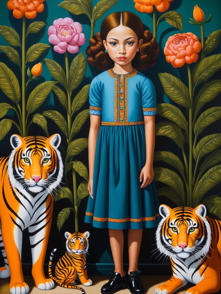 Premium Free ai Images | girl with tiger style of catherine nolin ...