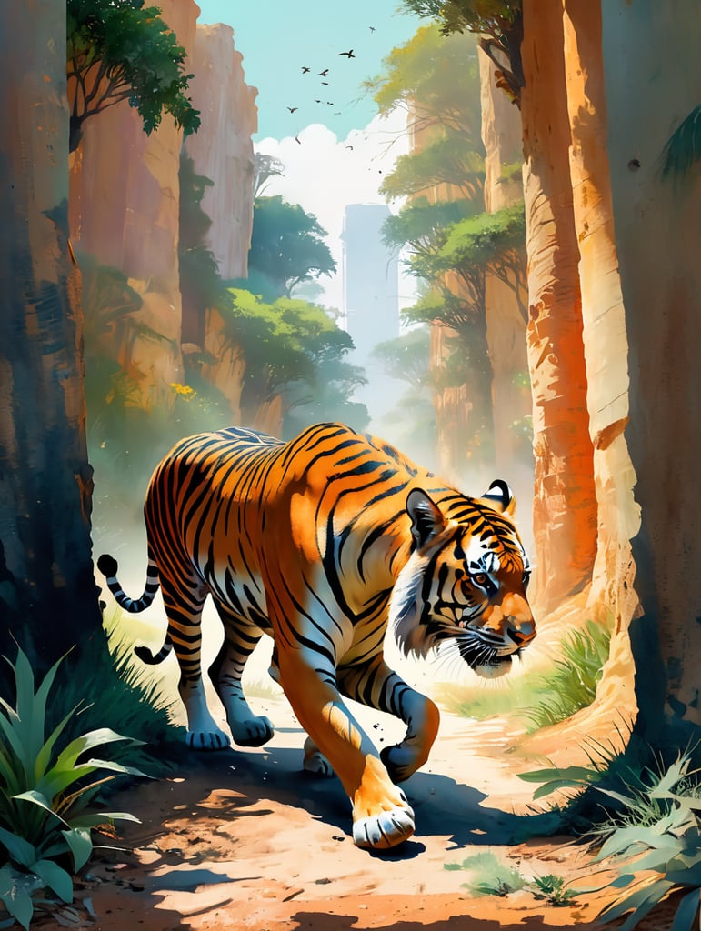 Premium Free ai Images | tiger chasing zebra in the african savanna ...