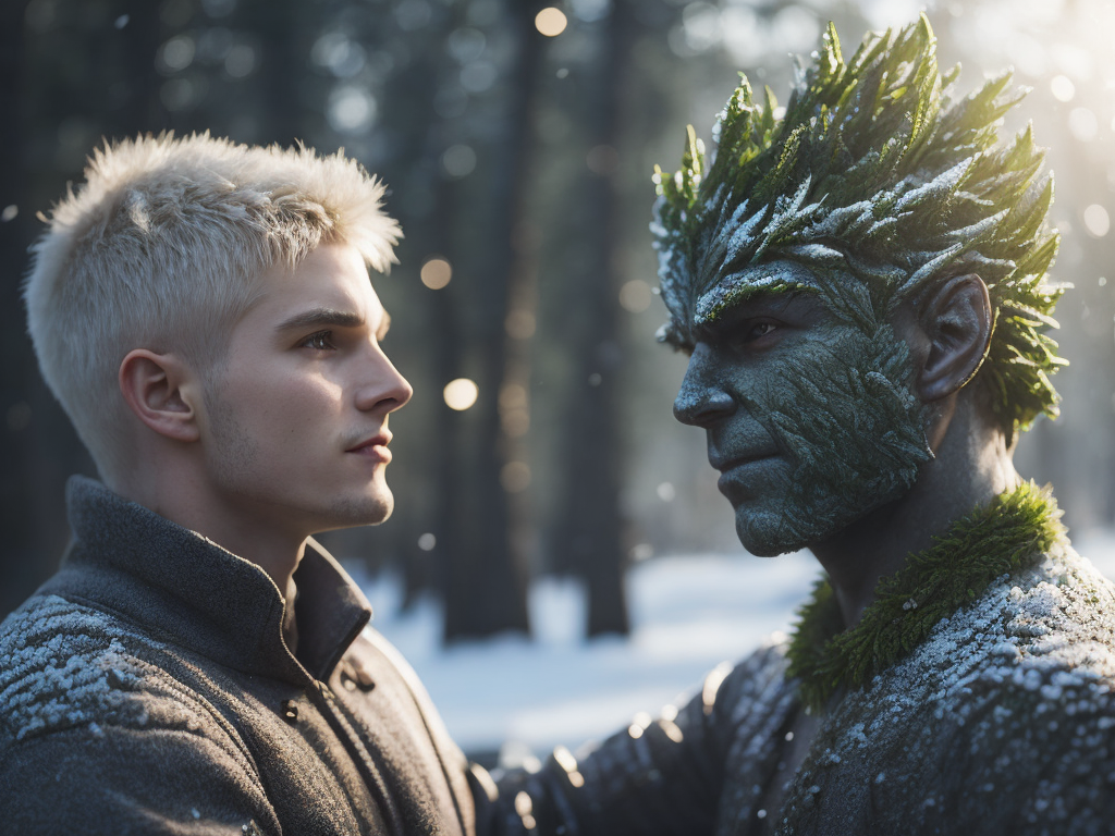 Premium Free ai Images | jack frost and green man facing each other ...