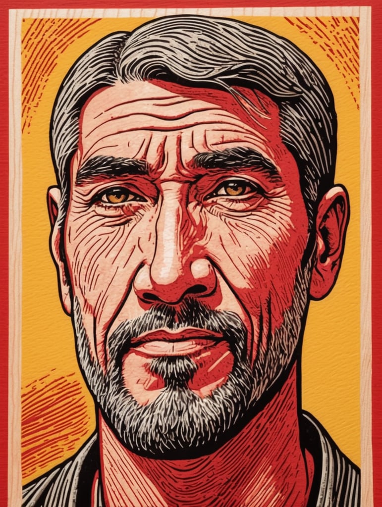 Premium Free ai Images | men in woodcut linocut ink stamp block ...