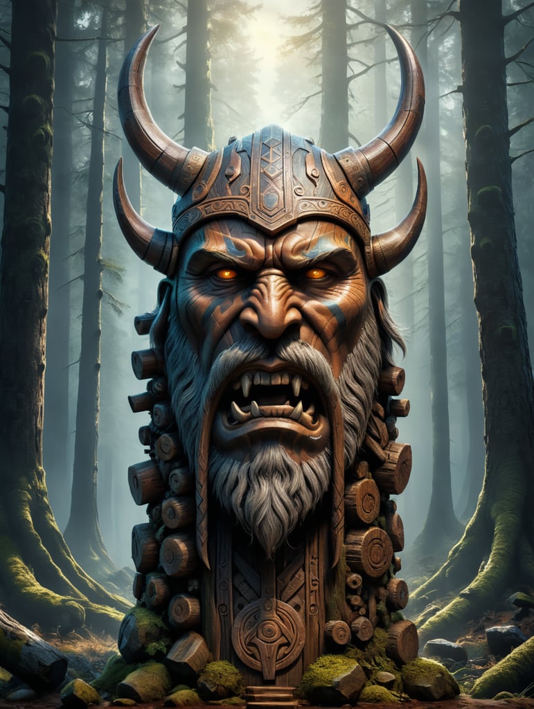 Premium Free ai Images | totem crafted from viking wood representing ...
