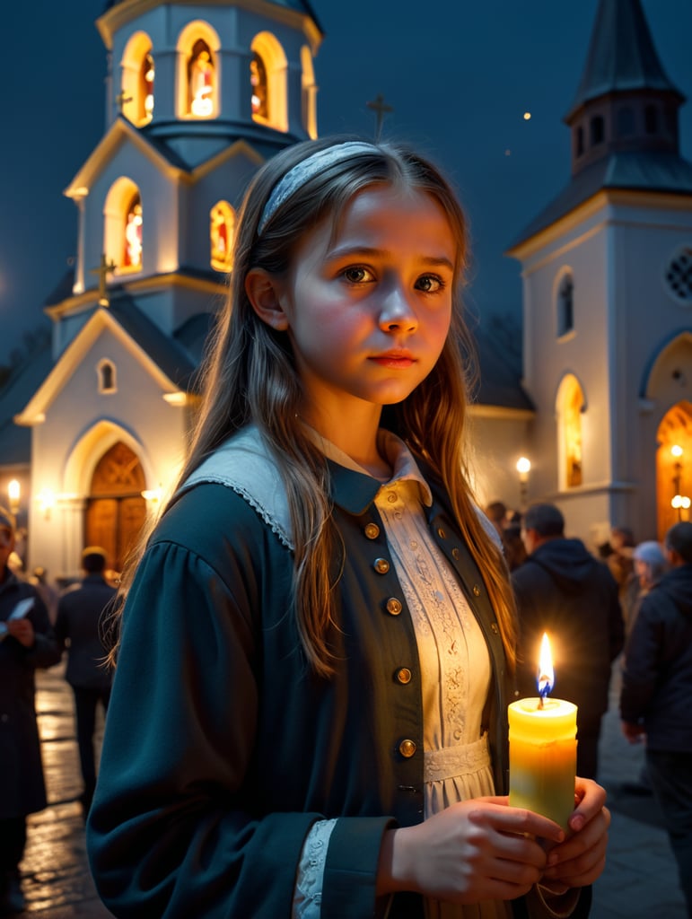 Premium Free ai Images | orthodoxe easter girl holding candle outside ...