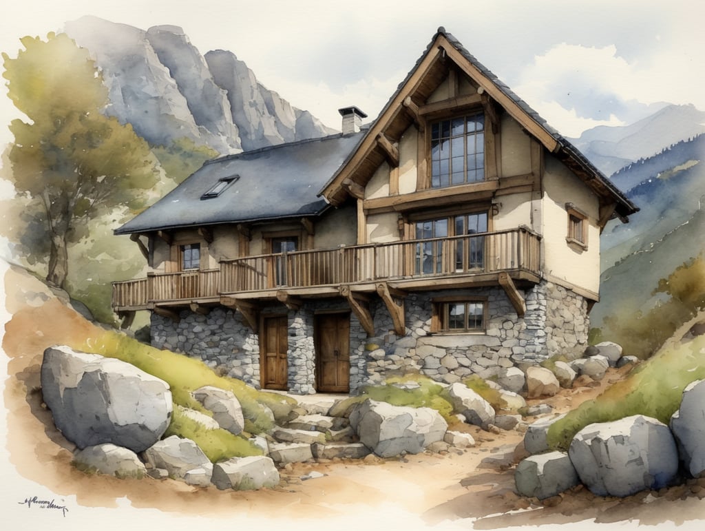 Premium Free ai Images | watercolour sketch of very small mountain ...