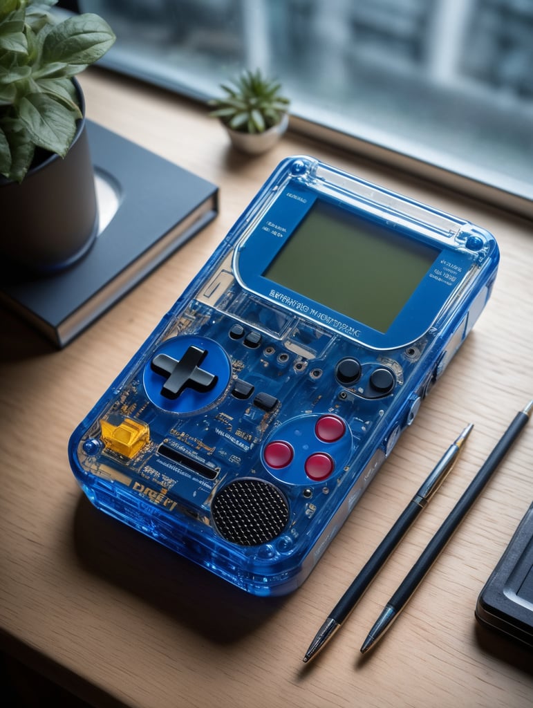 Premium Free ai Images | see through blue translucent game boy designed ...