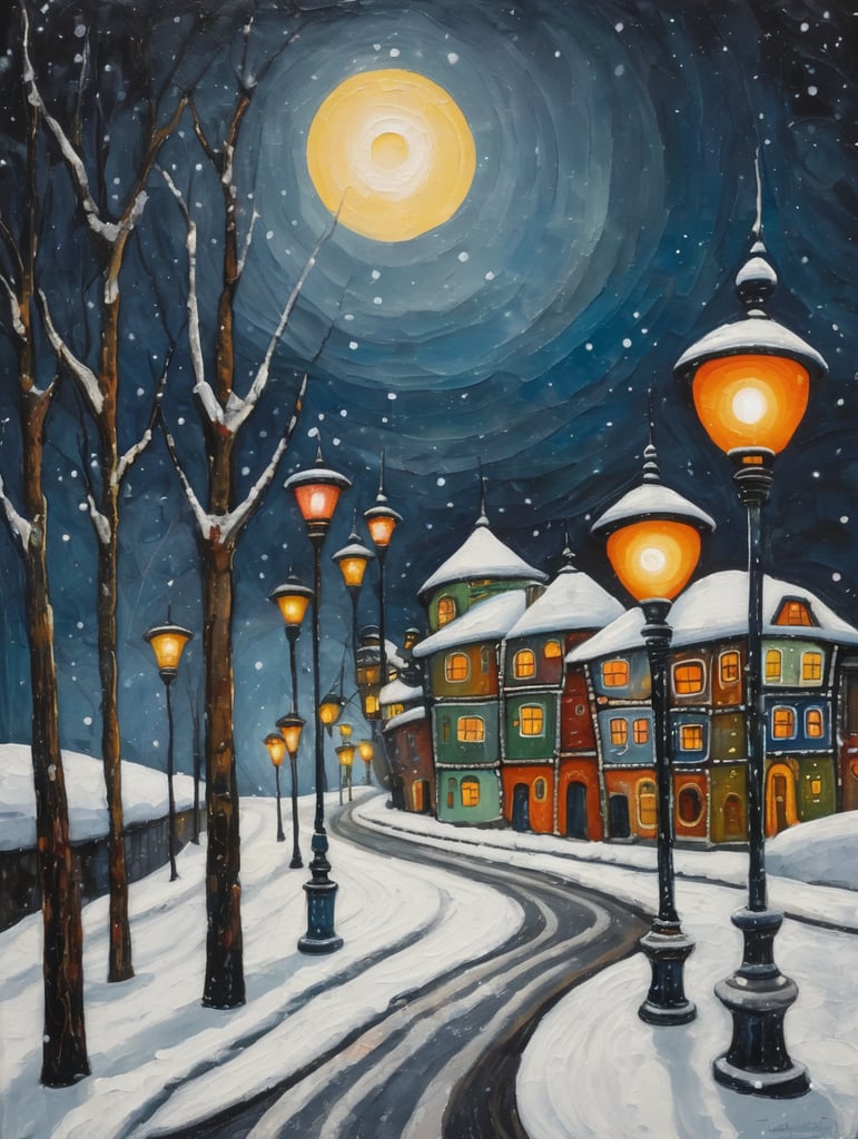 Premium Free ai Images | hundertwasser style painting in winter with ...
