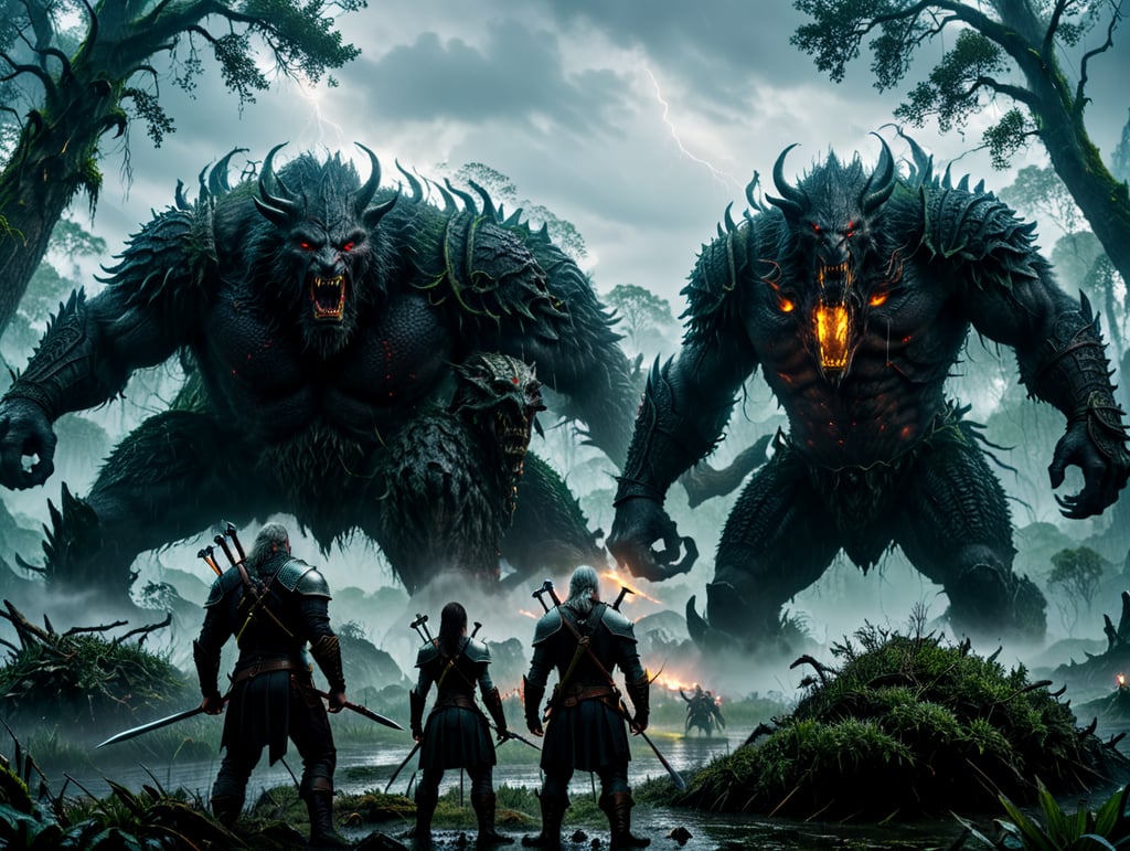 Premium Free ai Images | yenefer and siri from the witcher fighting ...