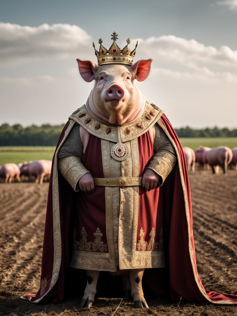 Premium Free ai Images | draw large pig wearing kings robe and crown ...