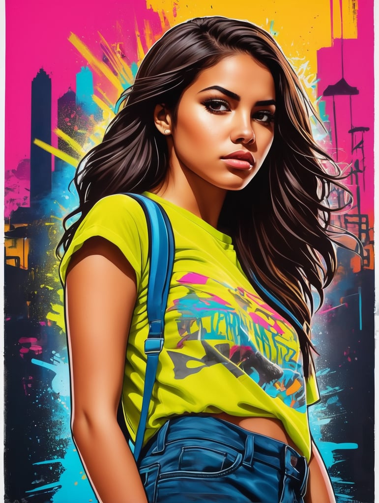 Premium Free ai Images | poster style illustration of latina brunette ...