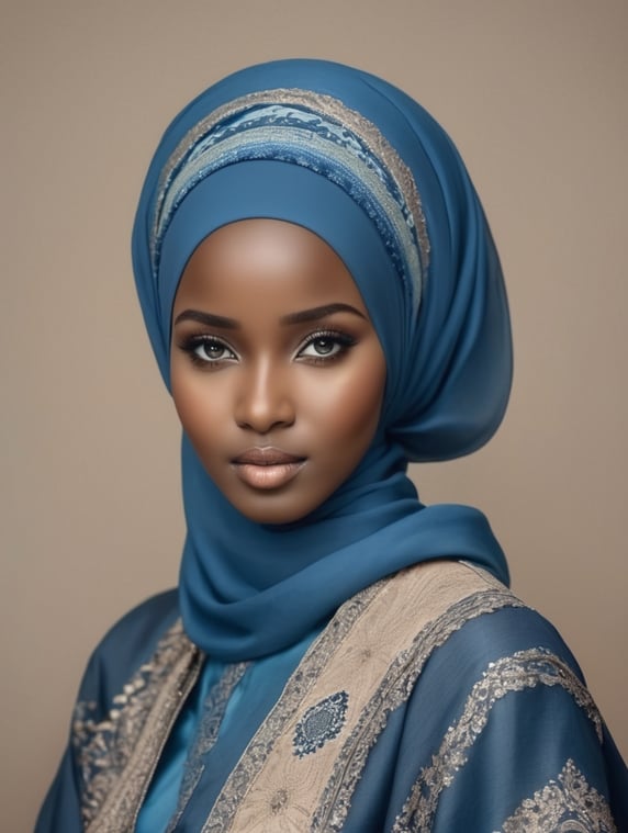 Premium Free ai Images | beautiful hausa girls in blue hijab
