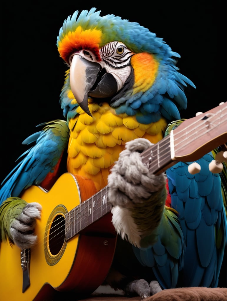 Premium Free ai Images | hippie macaw plaing guitar