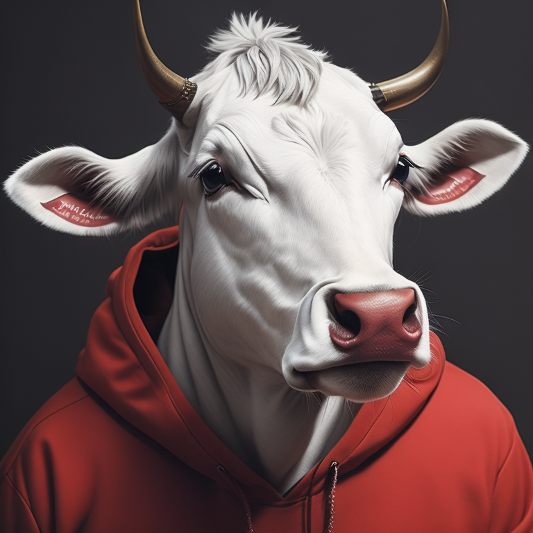 Premium Free ai Images | hip hop white cow portrait in red hoodie ...