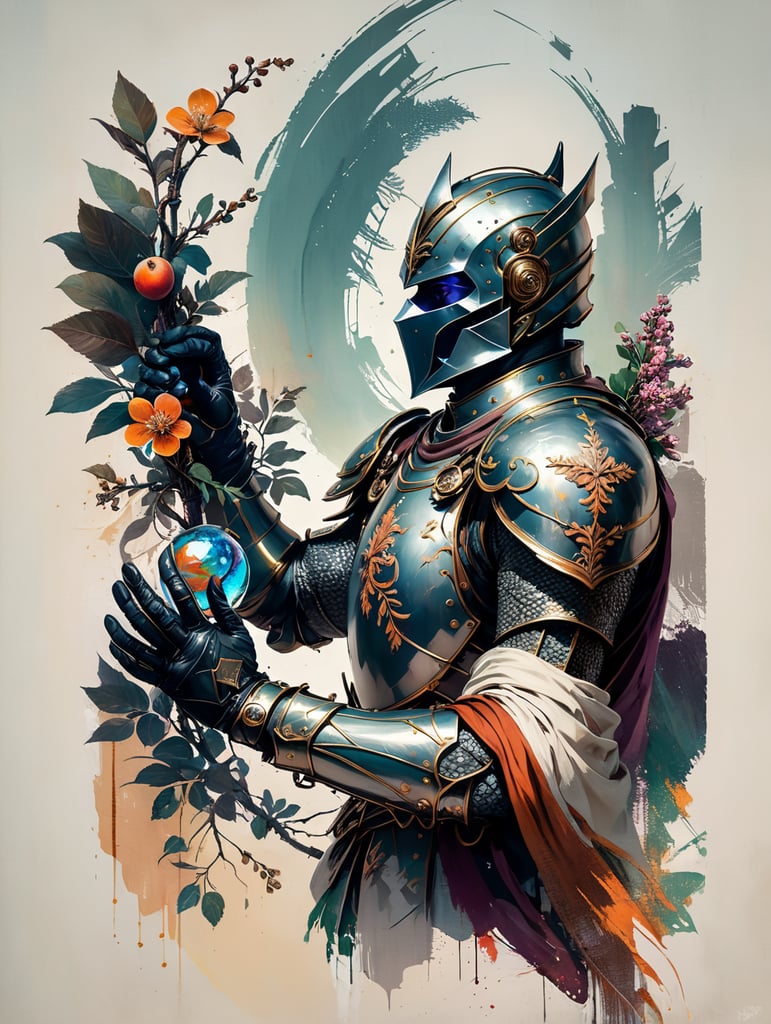 Premium Free ai Images | knight hand holding mirabelle plum branch the ...