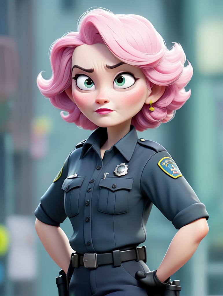 Premium Free ai Images | female police officer with white hair and pink ...