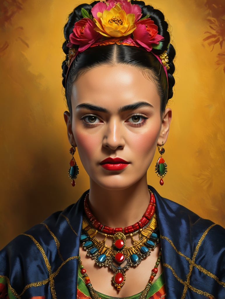 Premium Free ai Images | portrait of frida kahlo bright and saturated ...