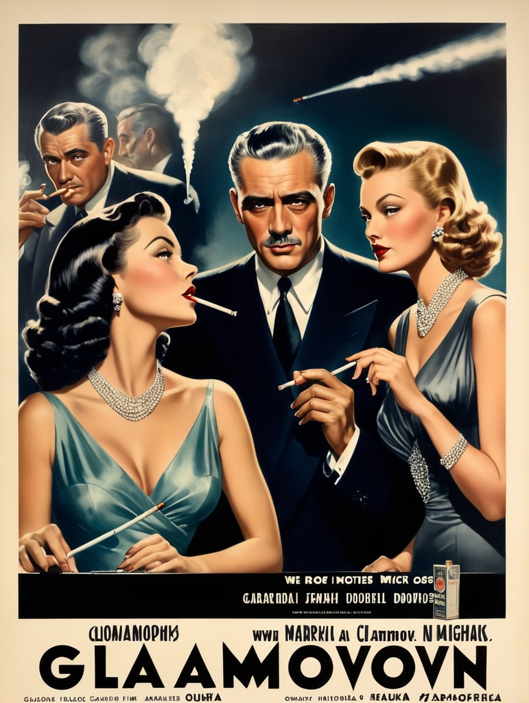 Premium Free ai Images | hollywood film noir poster with the title glamourtown glamorous women ...