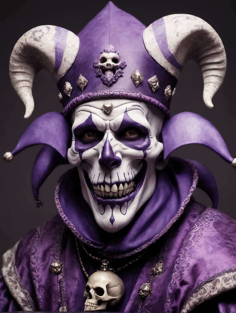 Premium Free ai Images | jester in purple motley with skull for head