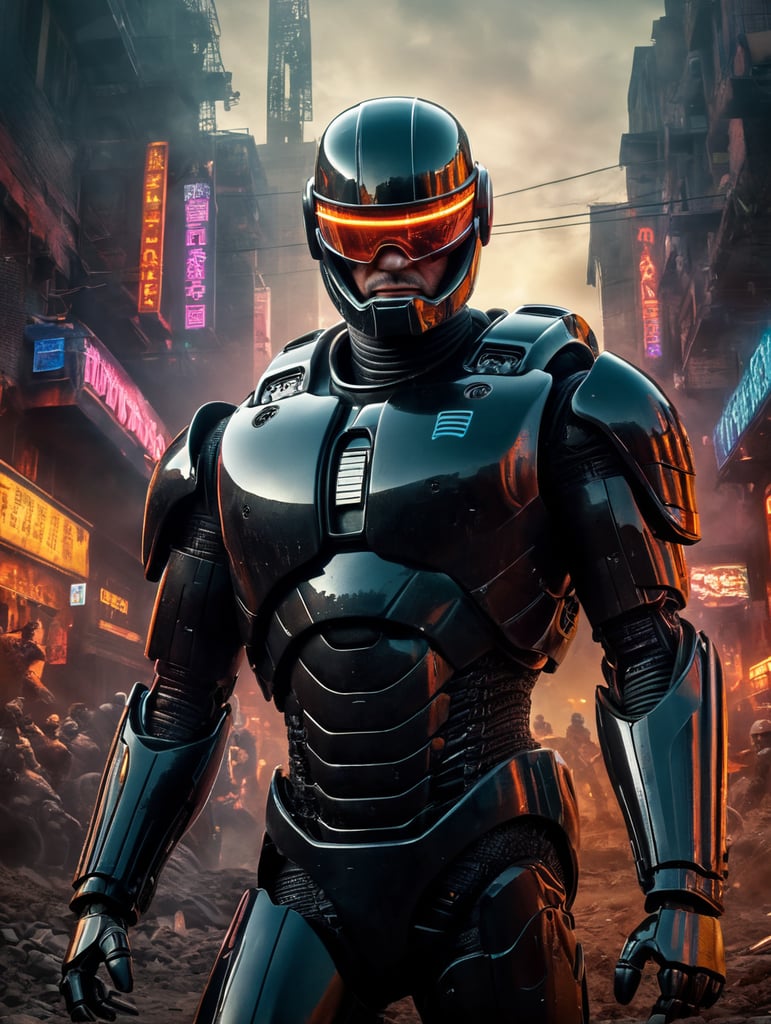 Premium Free ai Images | robocop movie poster neon style cyberpunk ...