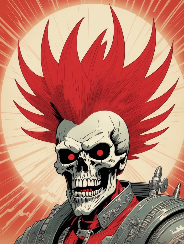 Premium Free ai Images | art skull with red mohawk yelling with red ...