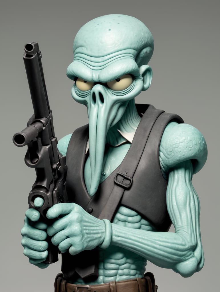 Premium Free ai Images | squidward holding guns