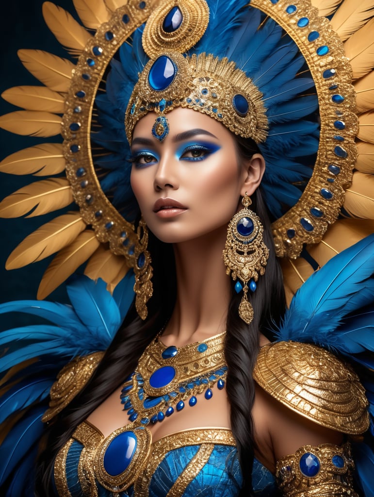 Premium Free ai Images | tan skin mayan queen all blue and gold ...