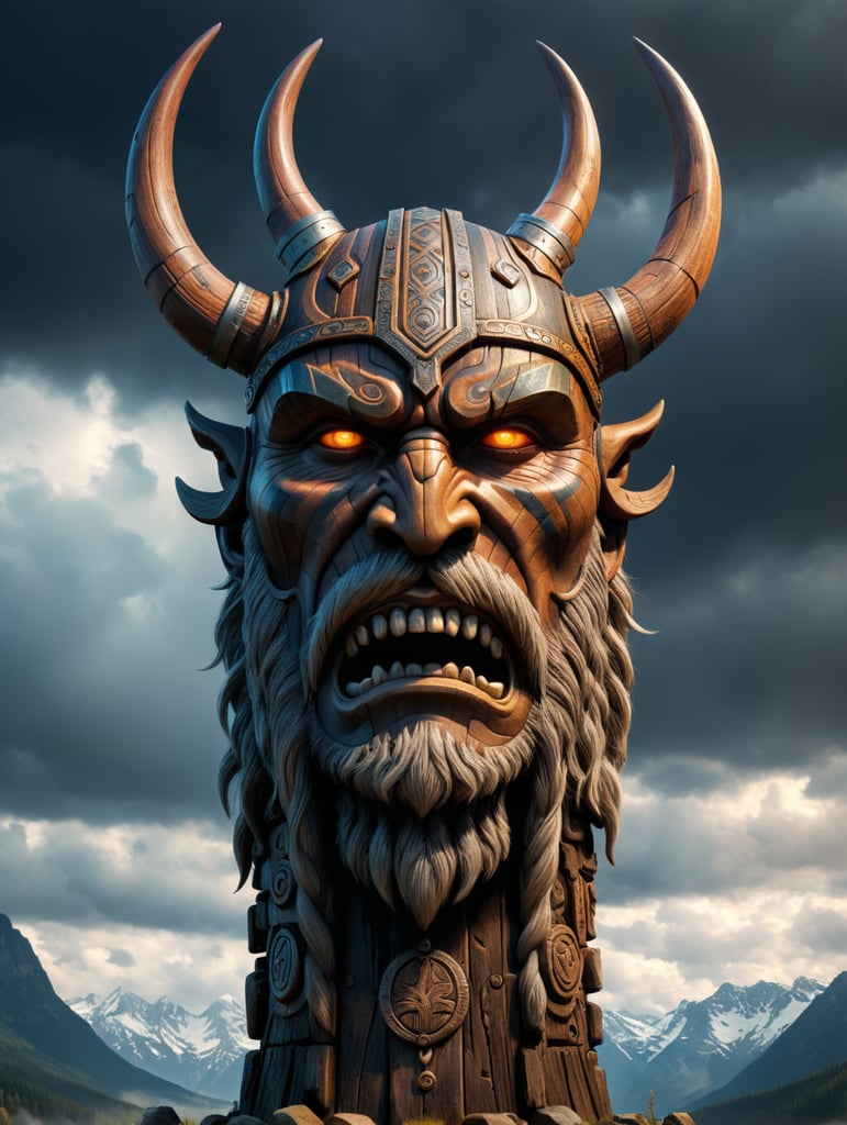 Premium Free ai Images | totem crafted from viking wood representing ...