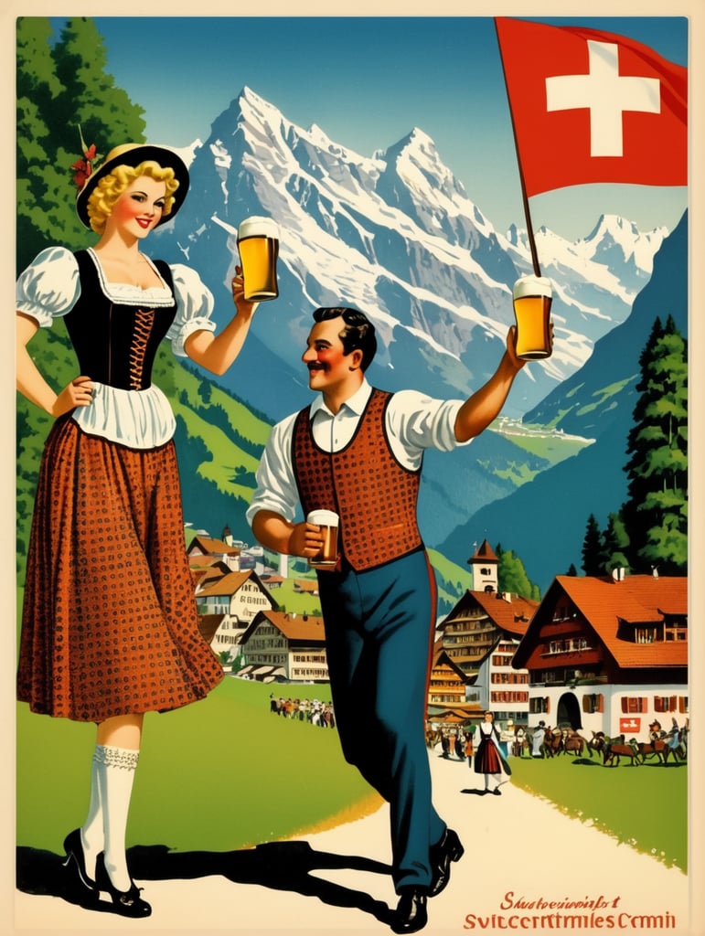 Premium Free ai Images | switzerland vintage octoberfest postcard ...