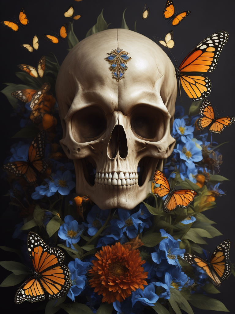 Premium Free ai Images | beautiful composition of skull and monarch ...