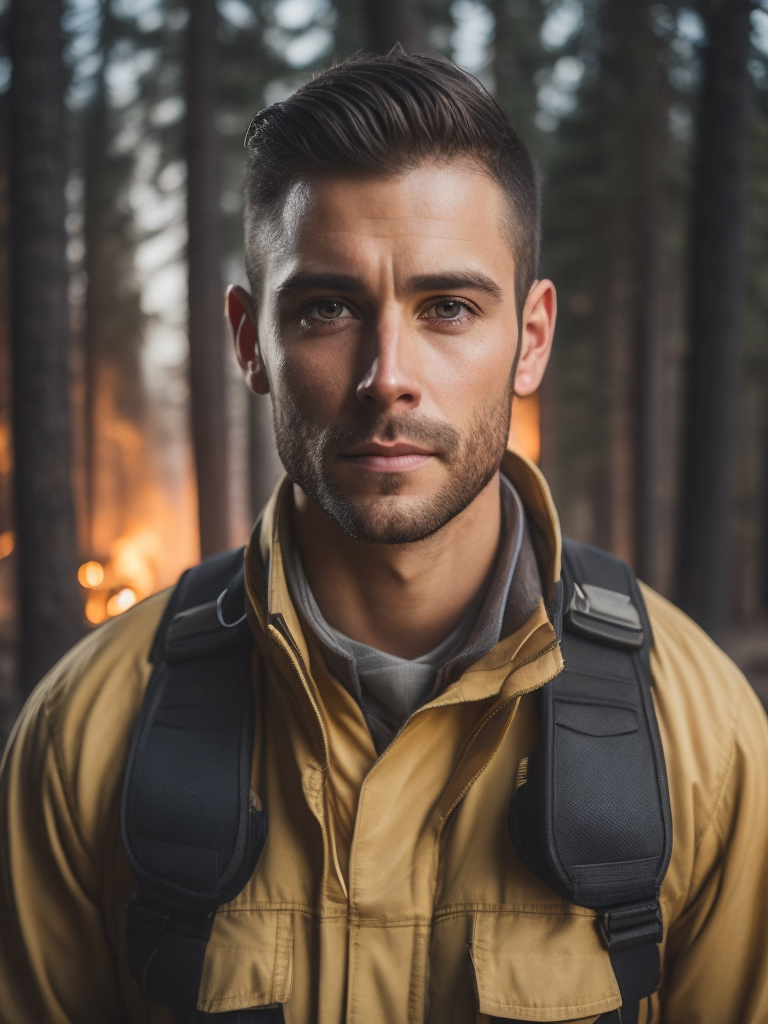 Premium Free ai Images | epic portrait of firefighter close up forest ...