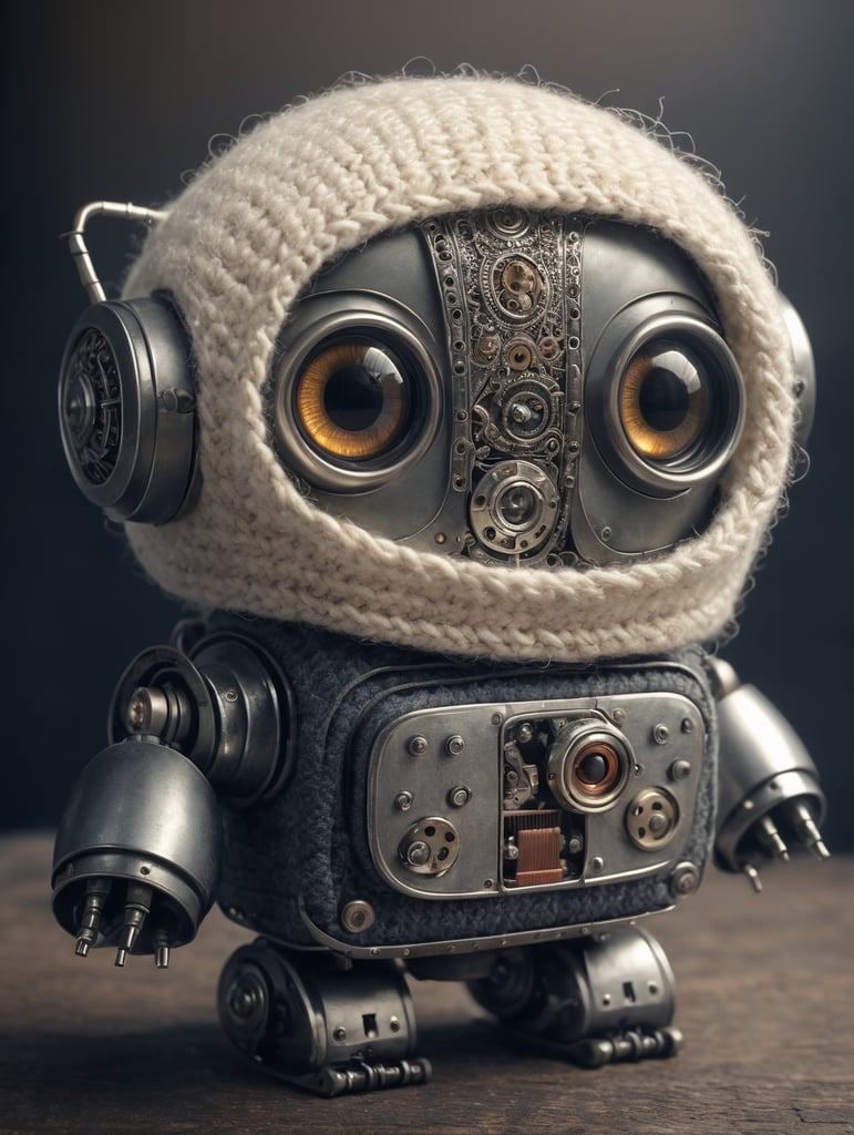 Premium Free ai Images | cute little metal vintage robot wearing ...