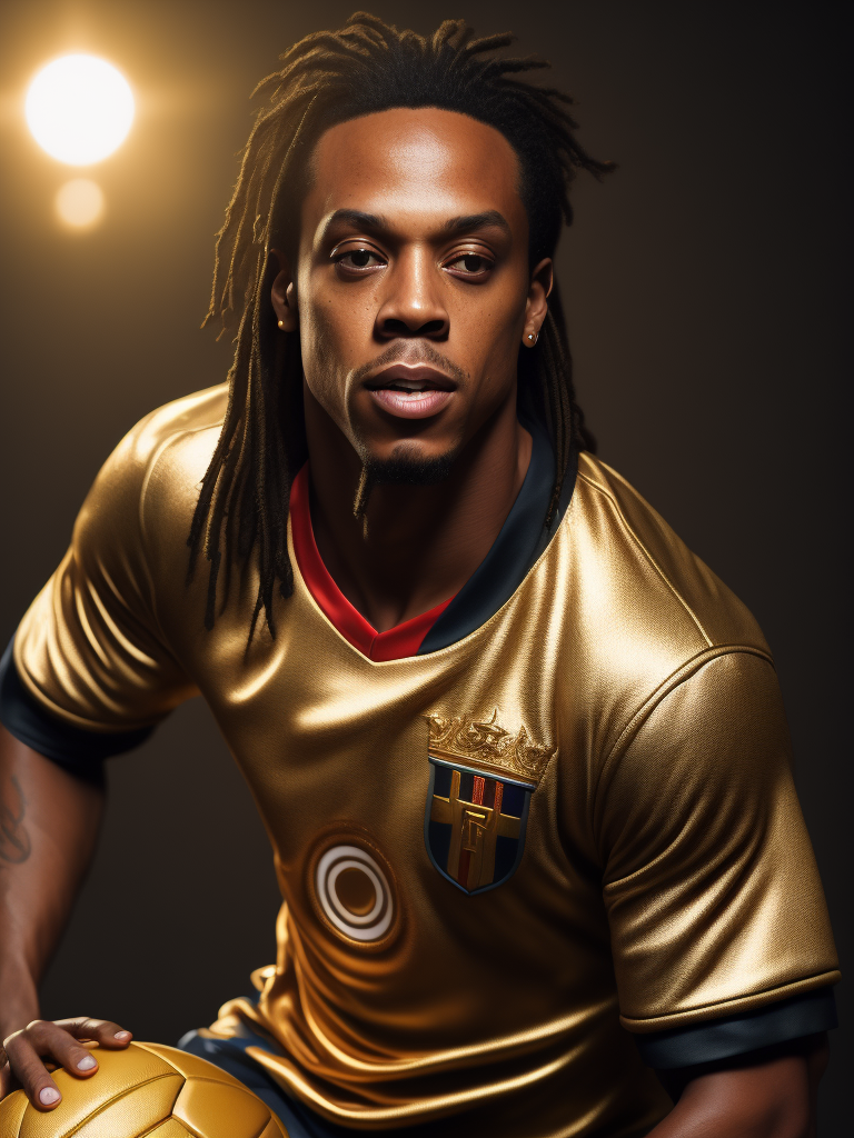 Premium Free ai Images | ronaldinhos portrait in golden football ...