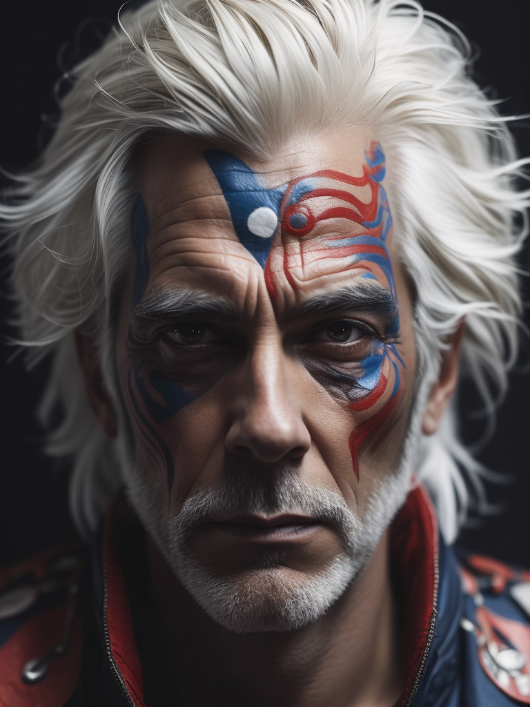 Premium Free ai Images | man with white hair and face painted like man ...