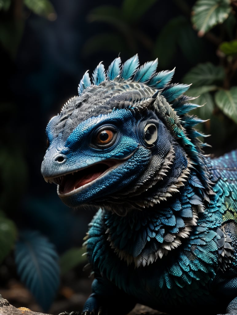 Premium Free ai Images | blue feathered lizard vibrant colors depth of ...