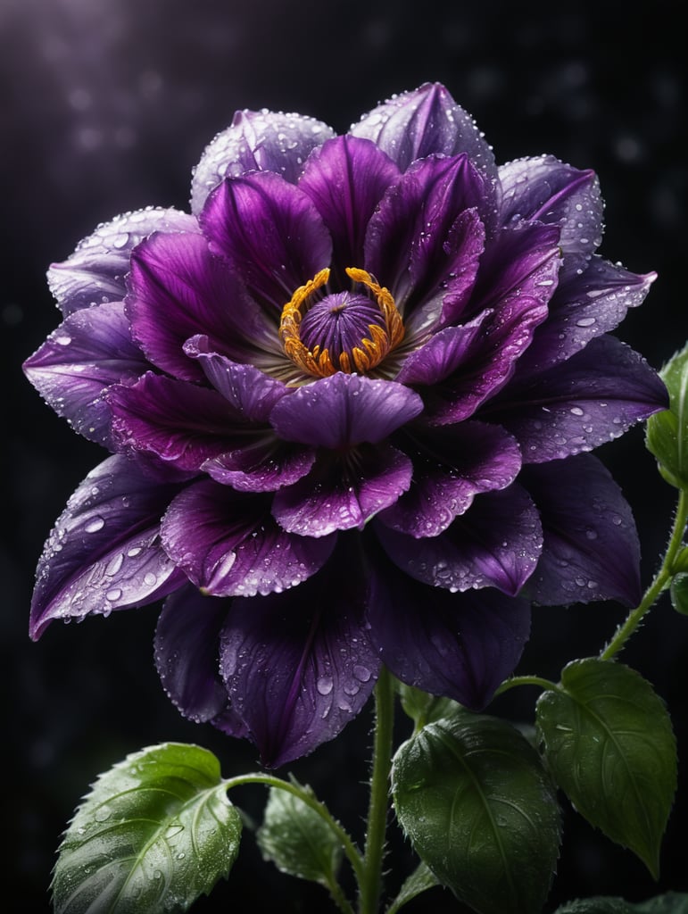 Premium Free ai Images | realistic purple flower with leaves let there ...