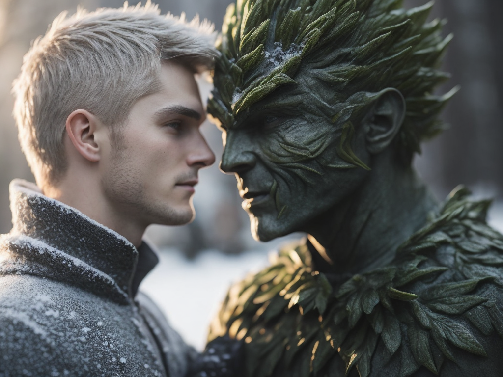 Premium Free ai Images | jack frost and green man facing each other ...