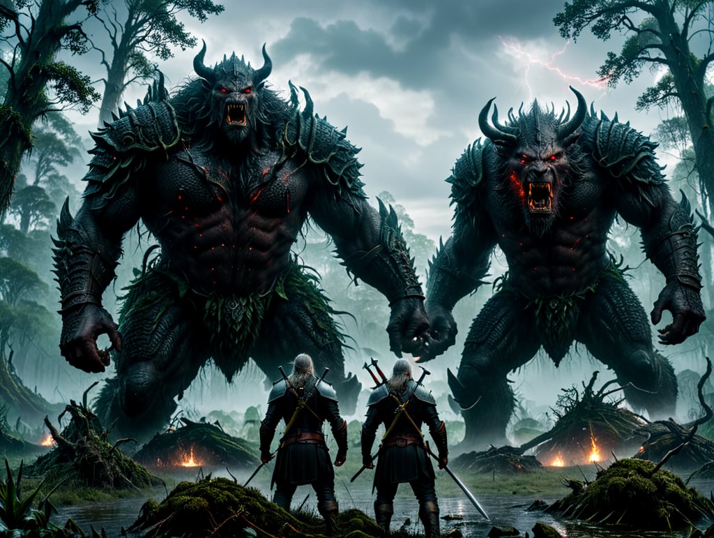 Premium Free ai Images | yenefer and siri from the witcher fighting ...