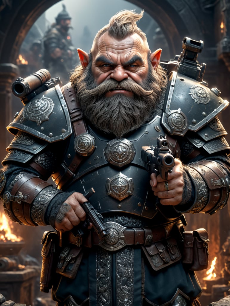 Premium Free ai Images | grumpy dwarf in swat dress pointing with gun
