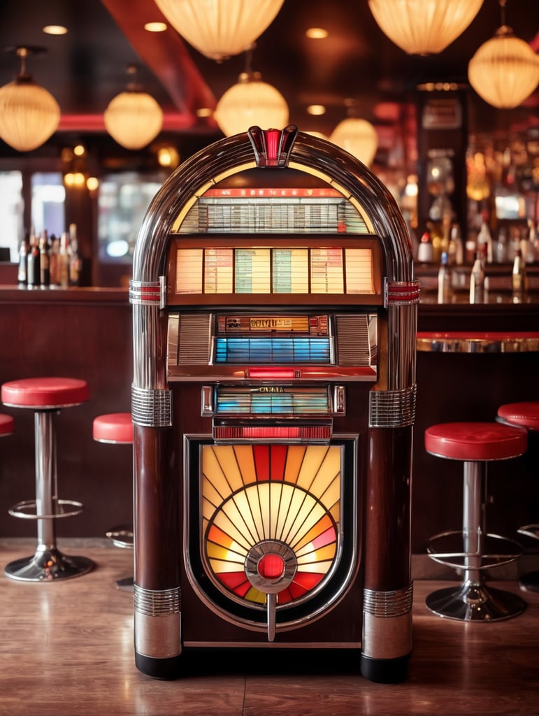 Premium Free ai Images | retro jukebox in bar sharp focus highly detailed