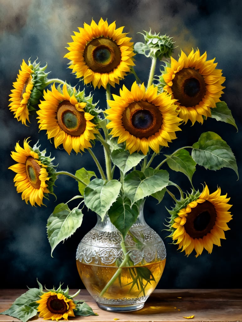 Premium Free ai Images | sunflowers in vase watercolour painting ...