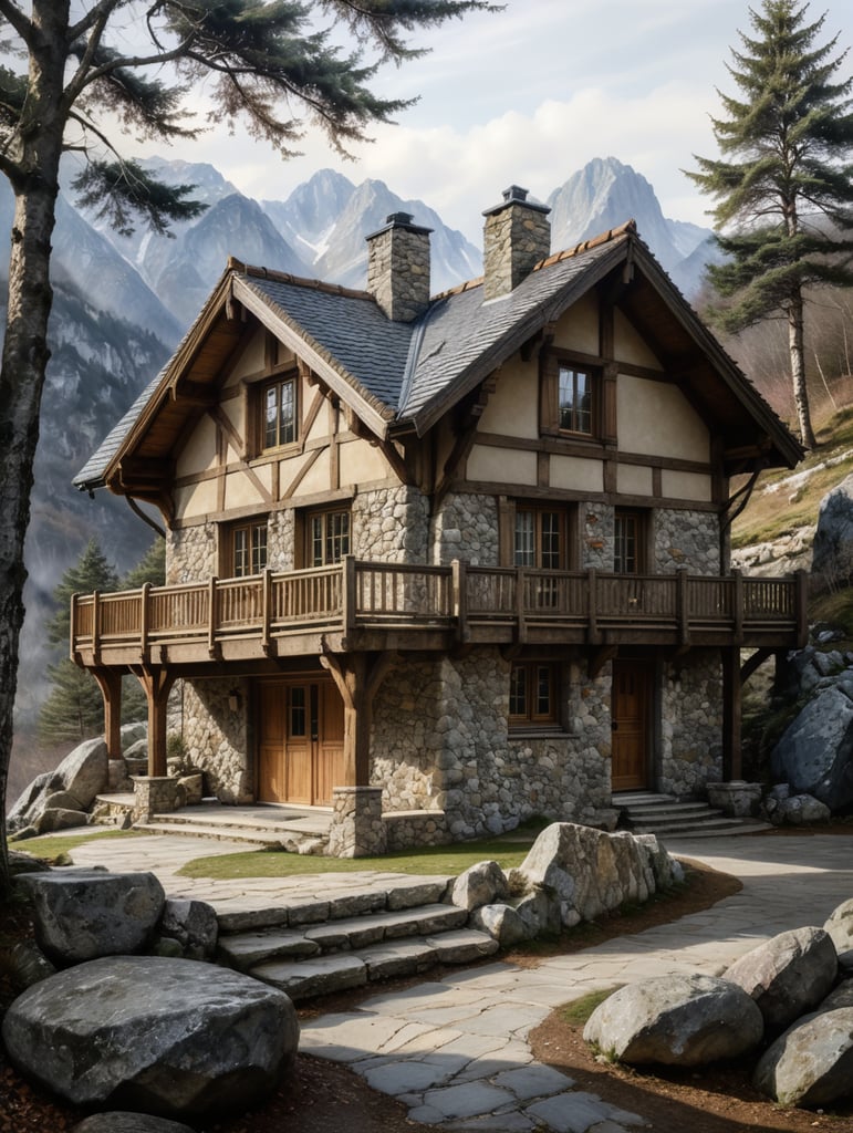 Premium Free ai Images | Tiny Mountain Timber Frame Haven