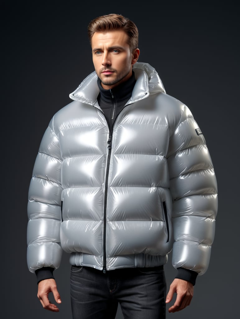 Premium Free ai Images | inflatable white minimalist mans puffer jacket ...