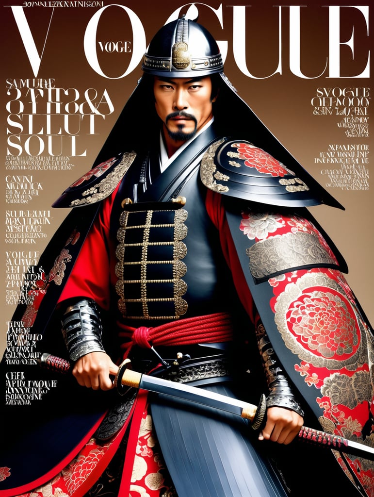 Premium Free ai Images | japanese samurai on the cover of vogue