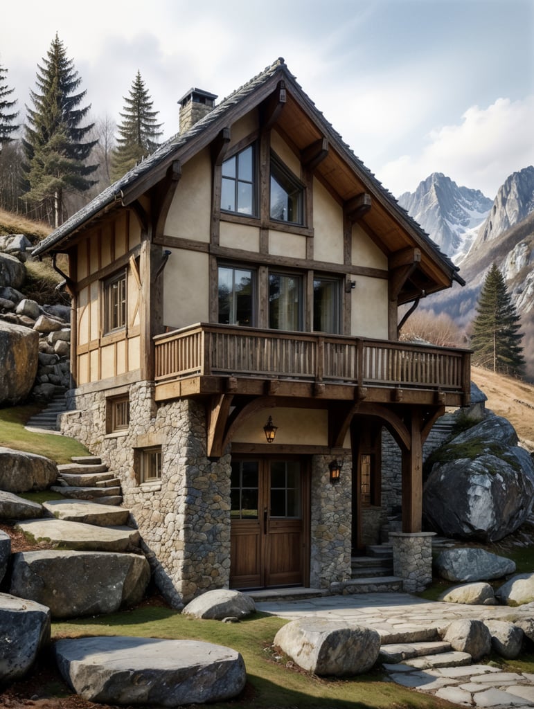 Premium Free ai Images | Muted Mountain Timber Retreat