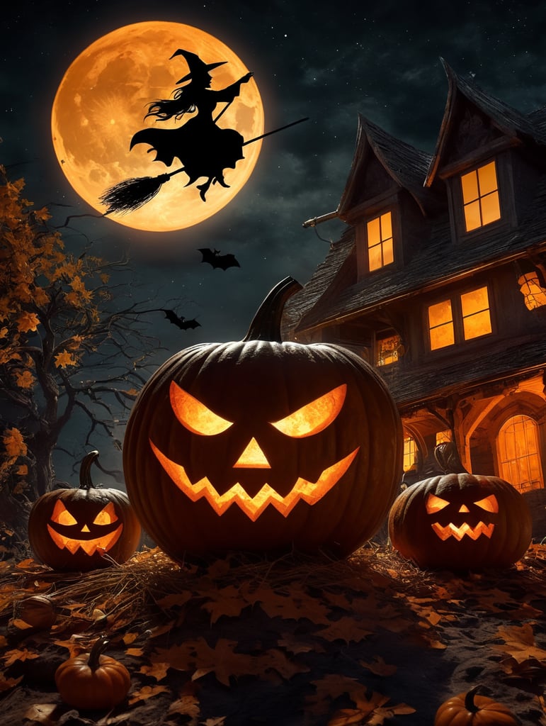 Premium Free ai Images | halloween pumpkin scene dramatic lighting at ...