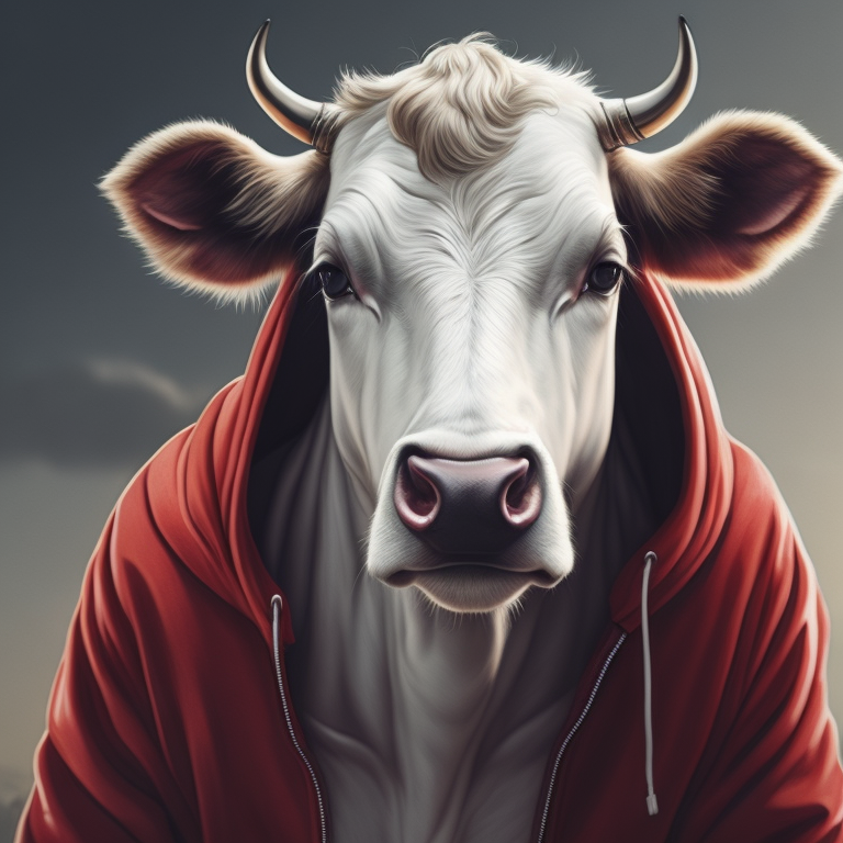 Premium Free ai Images | hip hop white cow portrait in red hoodie ...
