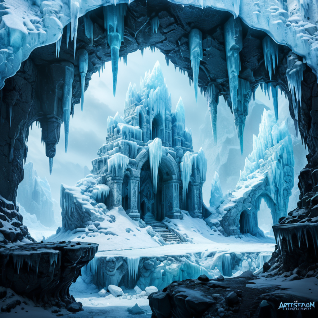 Premium Free ai Images | ice ruins with ice pillars surrounded by ice walls