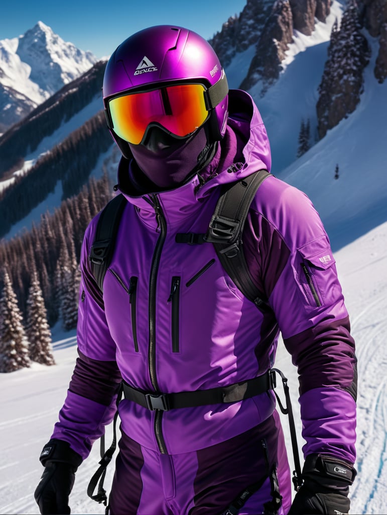 Premium Free ai Images | bright violet color ski suit commercial shoot ...